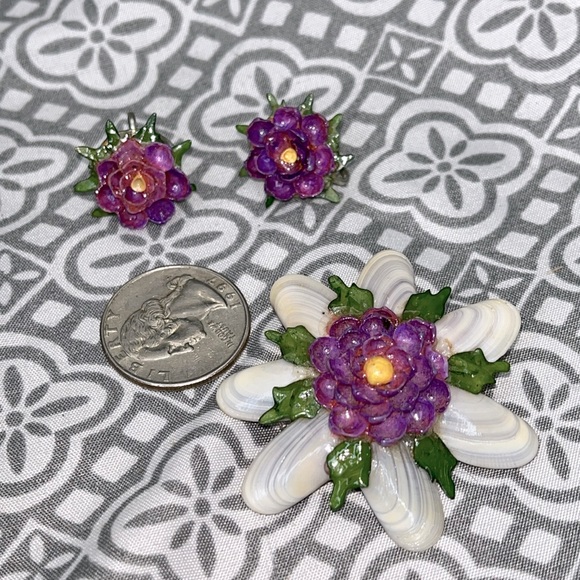 Jewelry | Vintage Handmade Flower Brooch And Clip On Earrings Made Of ...